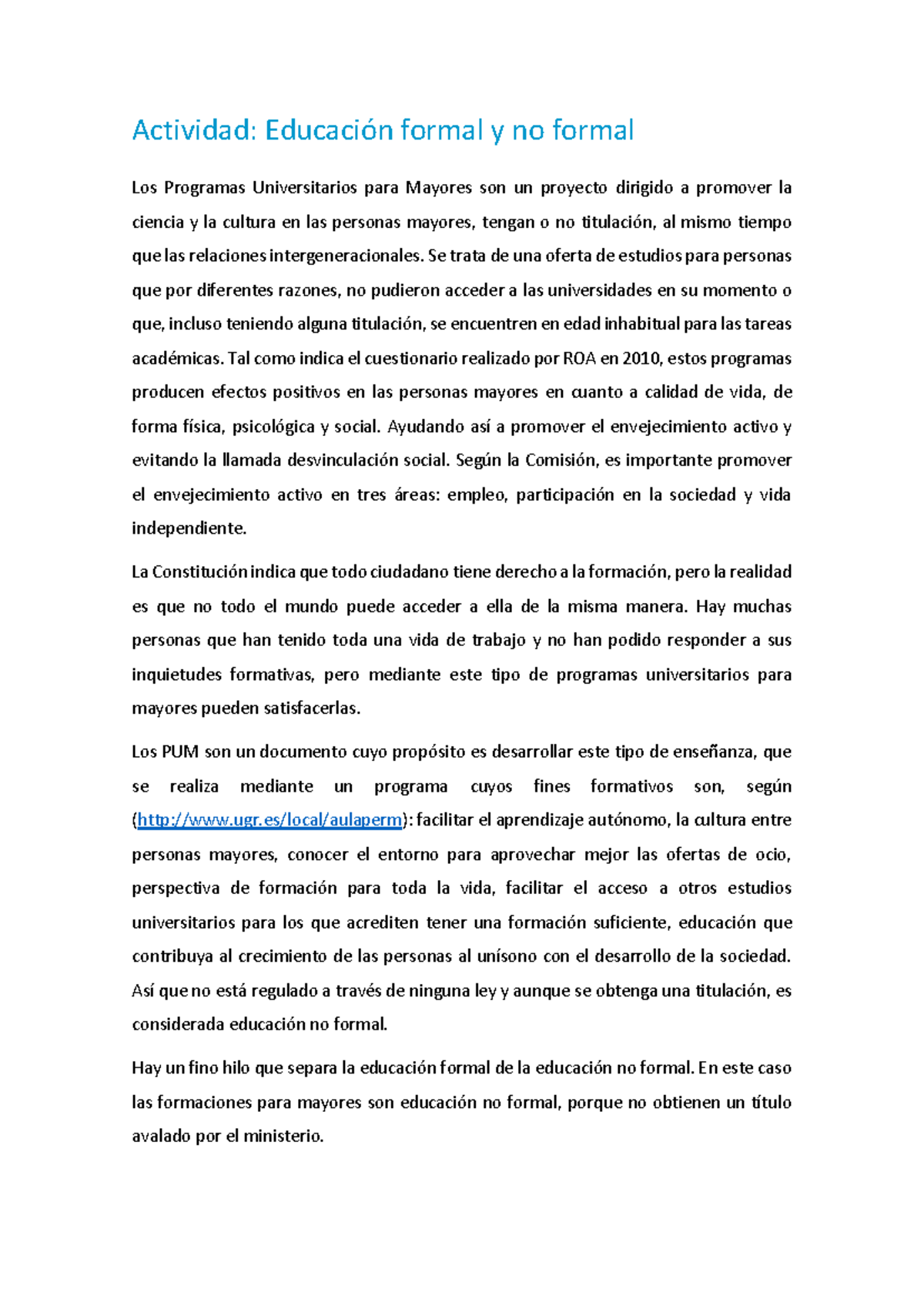 Educación formal y no formal - Actividad: Educación formal y no formal ...
