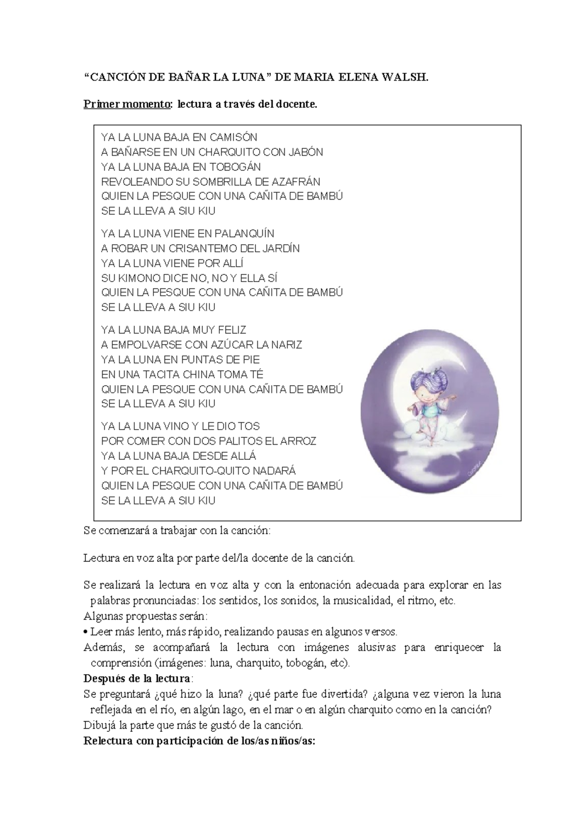 Canción para Bañar la Luna: Actividades Lúdicas y Creativas - Studocu