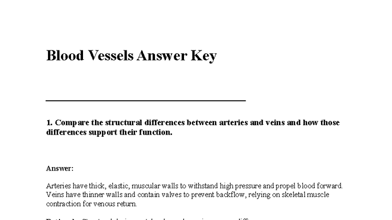 Blood Vessels Exam Review Key: Structure, Function & Conditions - Studocu