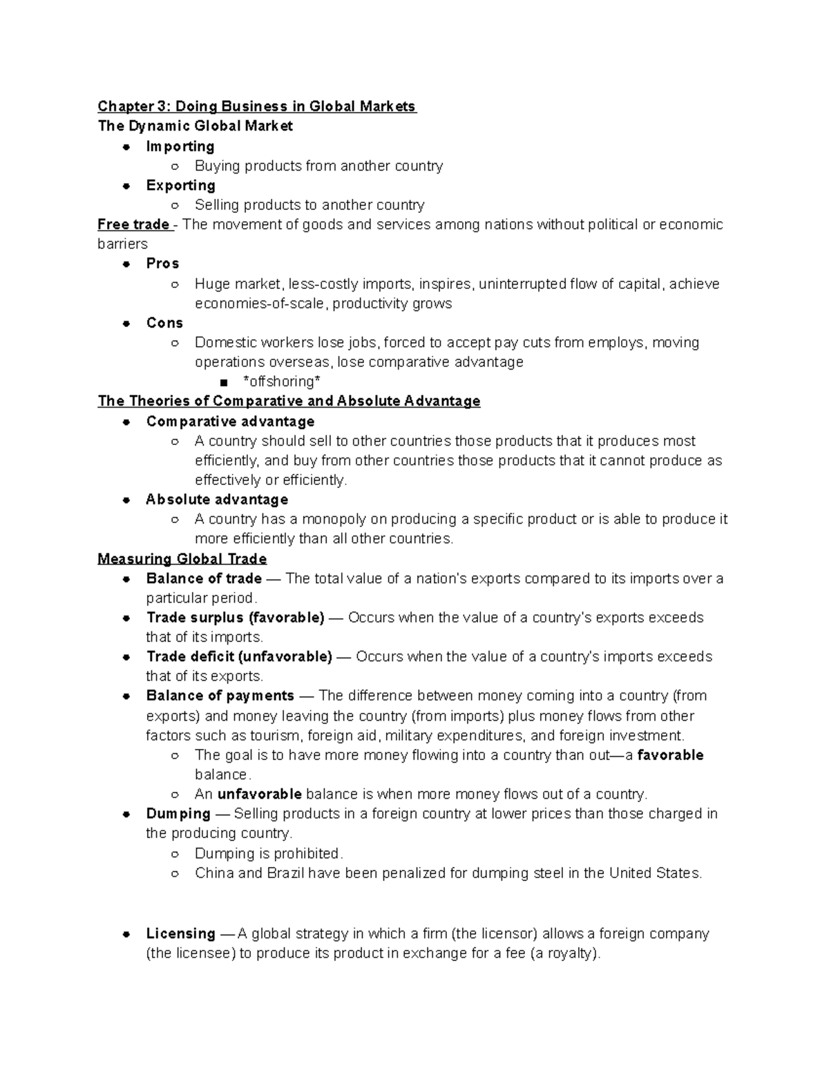 Chapter 3: Global Market Strategies and Trade Dynamics - Studocu