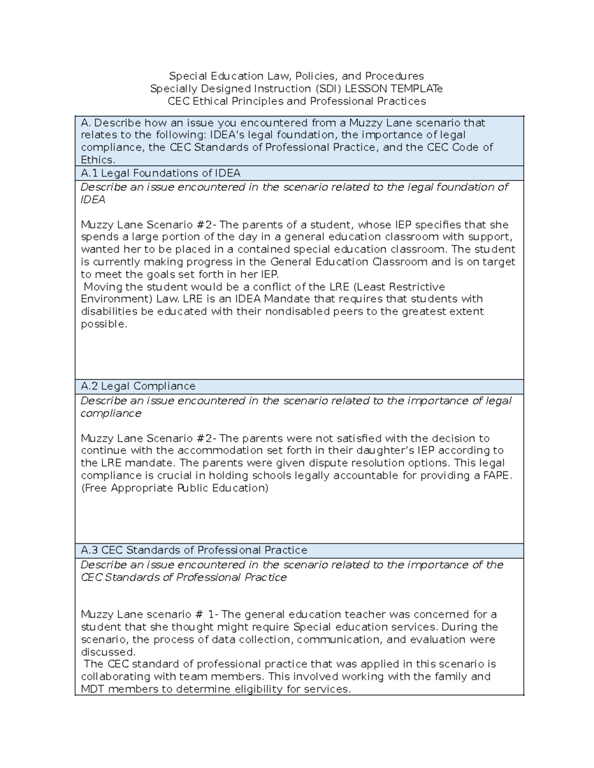 SPED 101: Special Education Law & Ethical Practices Lesson Template ...