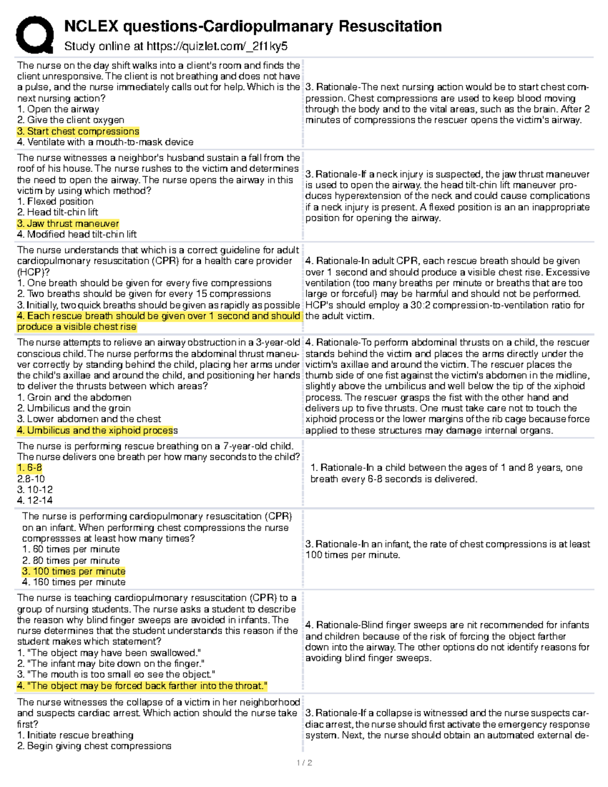 NCLEX Resuscitation Study Guide: Key Actions for CPR & Airway Management - Studocu
