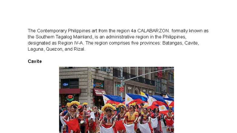 Contemporary Art in Region 4A CALABARZON: A Cultural Overview - Studocu