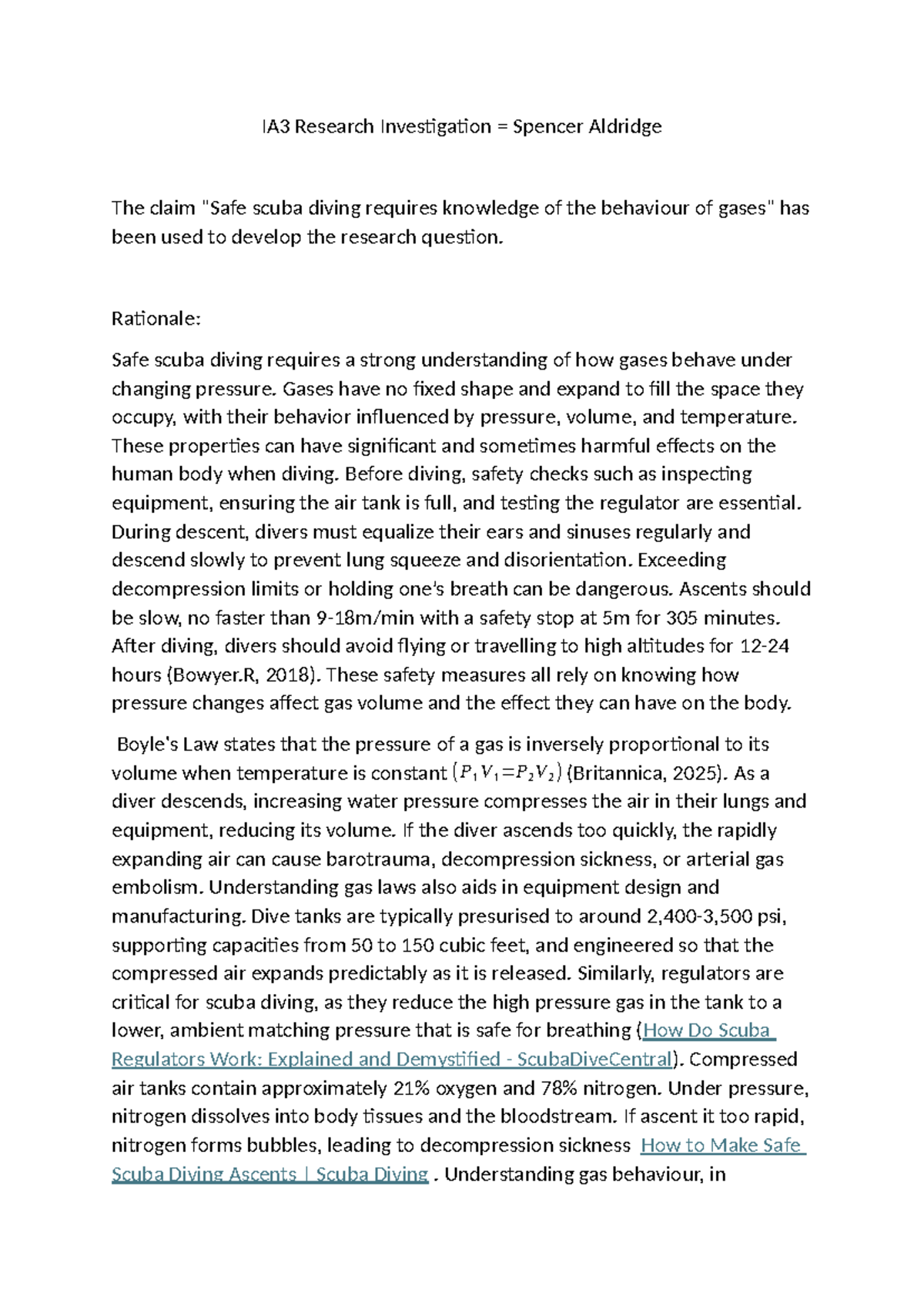 IA3 Research Investigation: Nitrogen Absorption & Decompression Risks ...