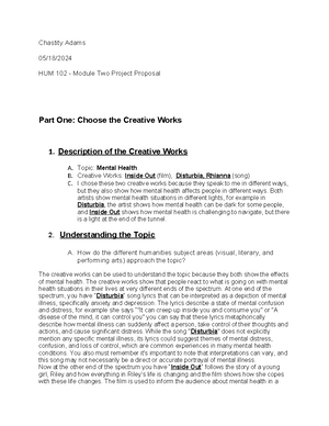 HUM 102 Module Two Project Proposal Template - Part One: Choose the ...