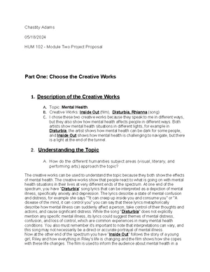 HUM 102 Module Two Project Proposal Template - Part One: Choose the ...
