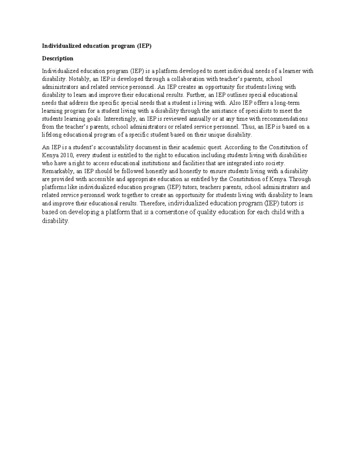 IEP Overview: Supporting Students with Disabilities in Education - Studocu