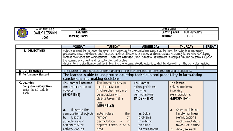 DLL WEEK 1 LC33-35: Daily Lesson Log for Mathematics - Studocu