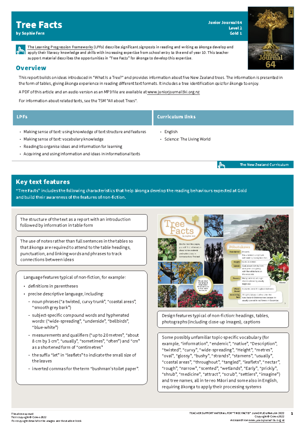 Report on New Zealand Trees: Teacher Support for Junior Journal 64 ...