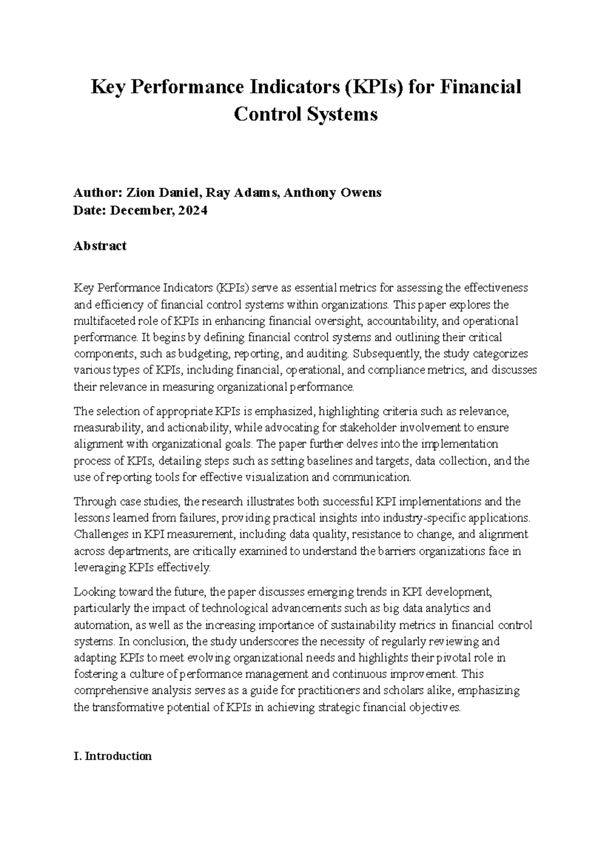 Key Performance Indicators (KPIs) in Financial Control Systems: A ...