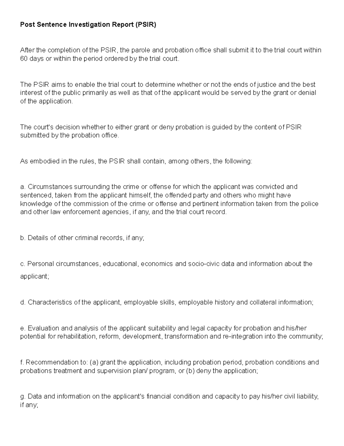 CA 2 Chapter III PSIR - Lecture on Post Sentence Investigations - Studocu