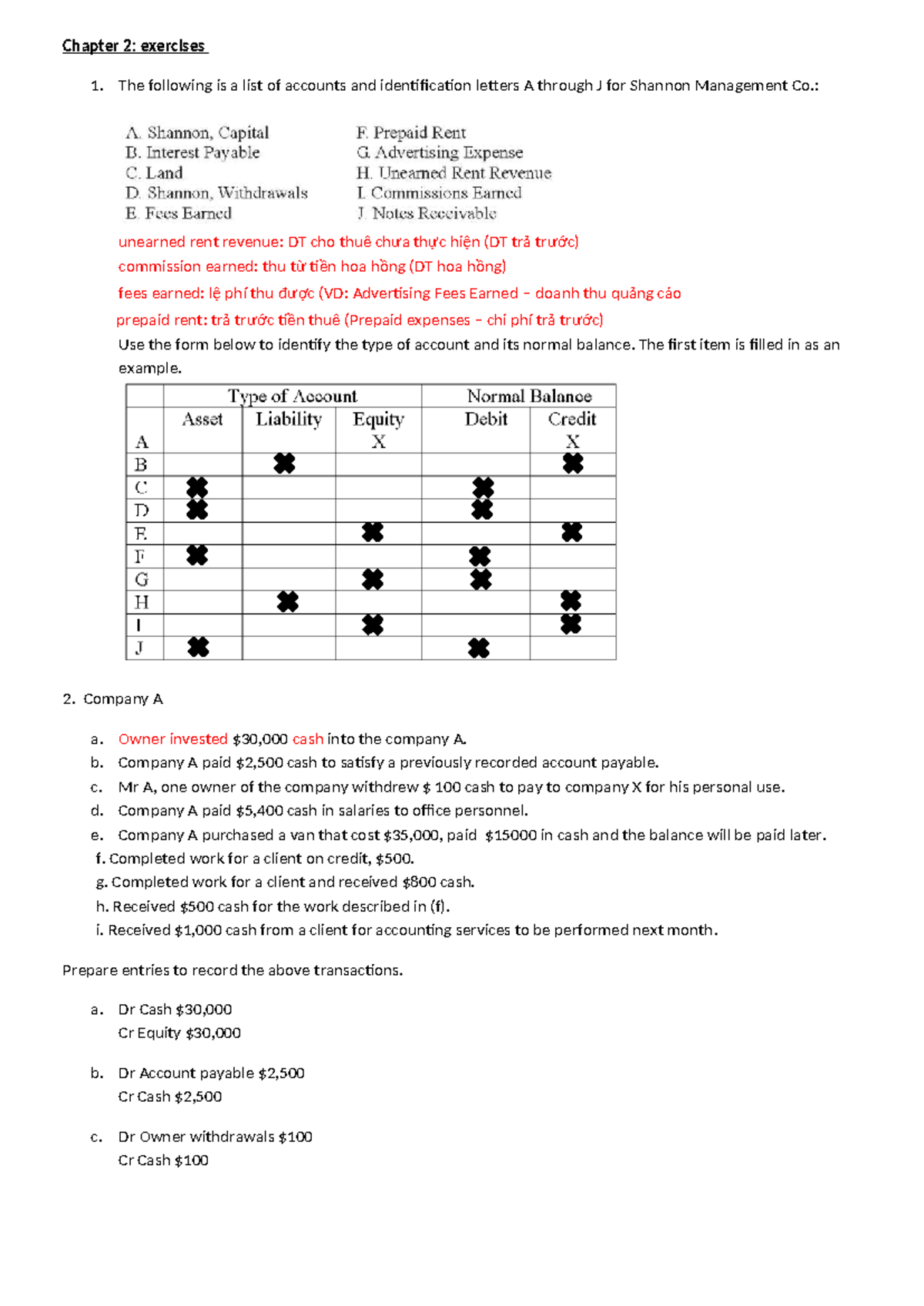 ACC101 - Chapter 2: Exercises on Account Transactions and Entries - Studocu