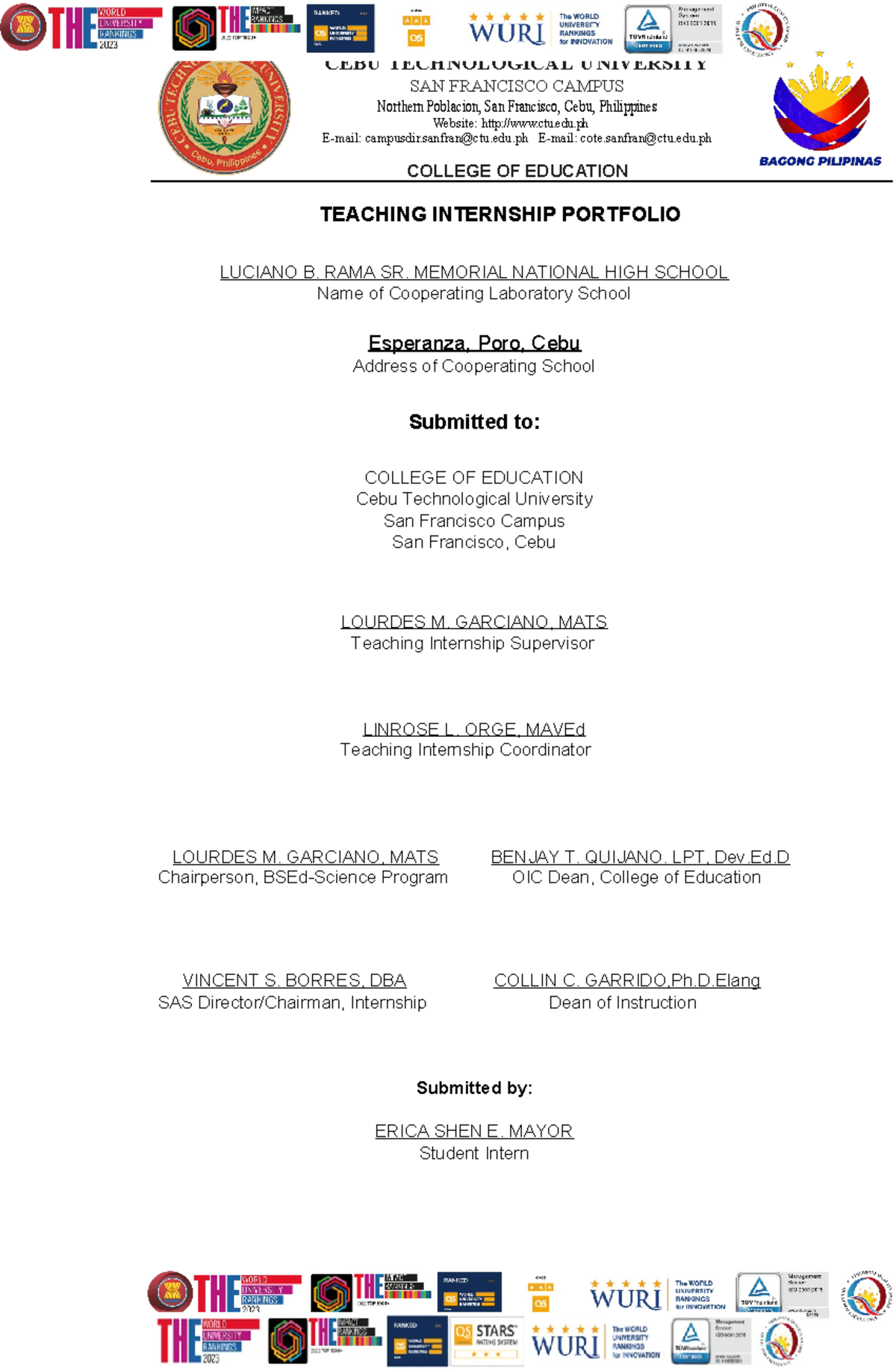 Teaching Internship Portfolio Approval Sheet - Final Print - Studocu