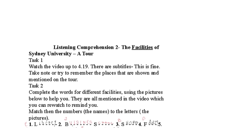 USYD Video Worksheet: Listening Comprehension Tour Task - Studocu