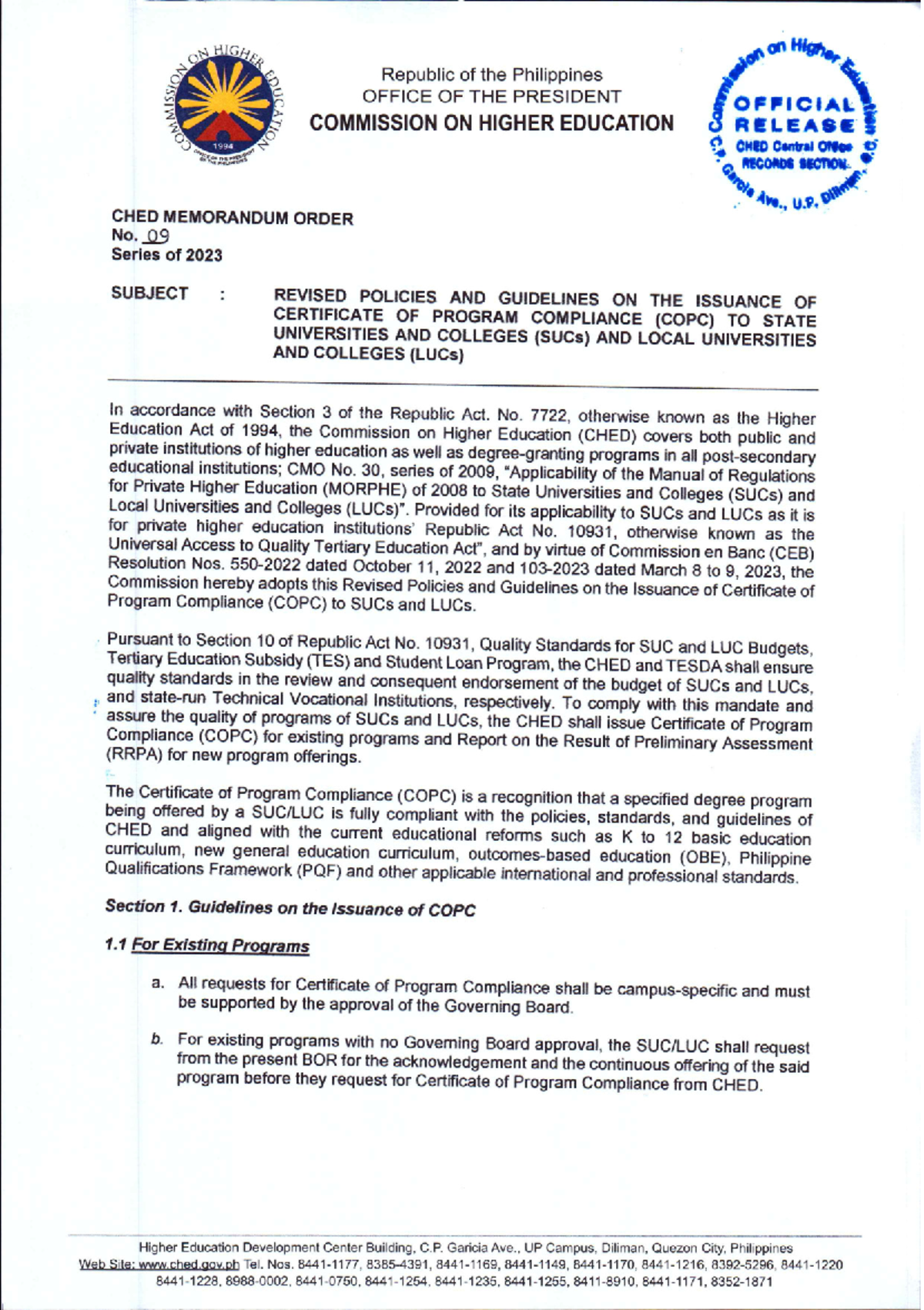 CMO No. 09-S-2023 COPC: Comprehensive Study Overview - Studocu