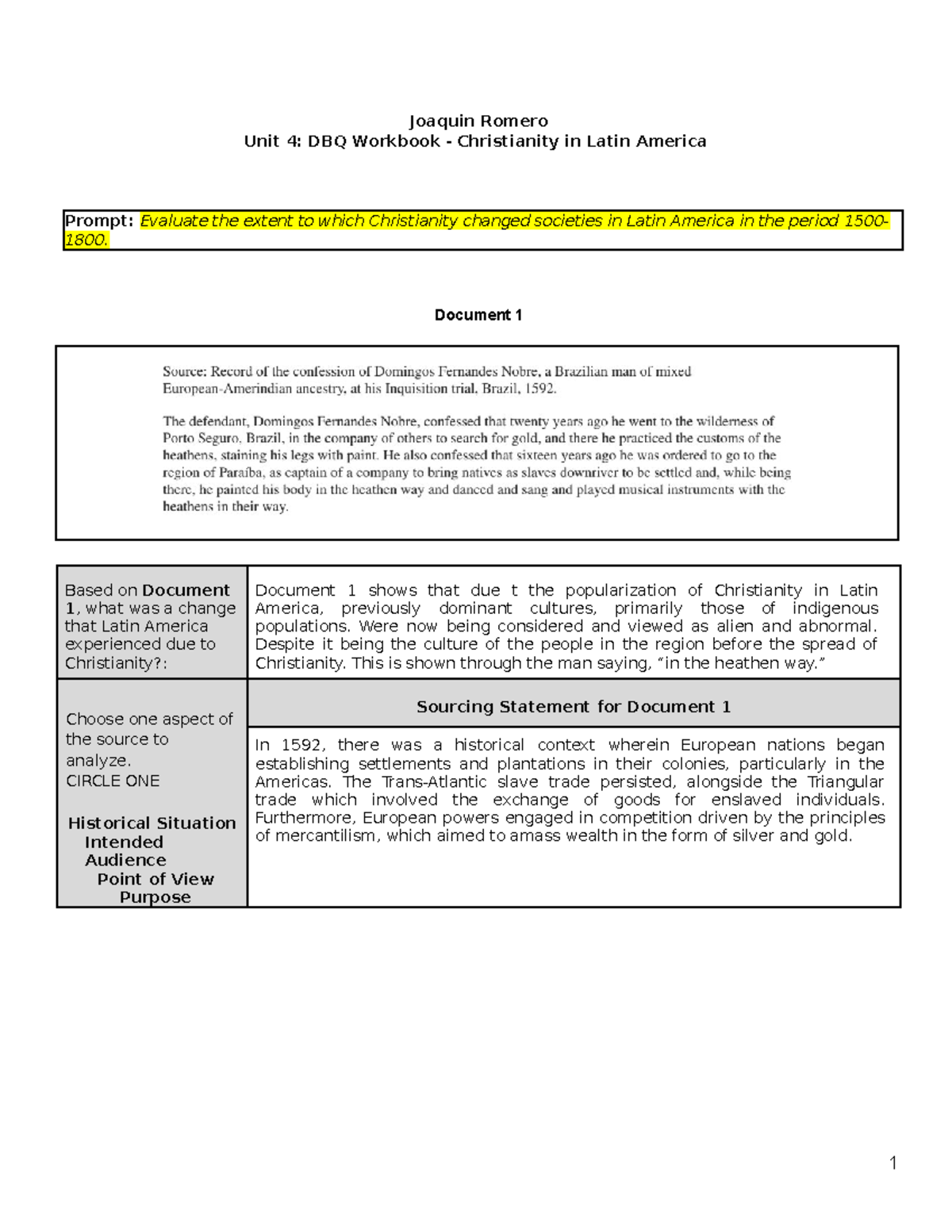 DBQ For Unit 4 AP World - its for classes notes etc - Joaquin Romero ...