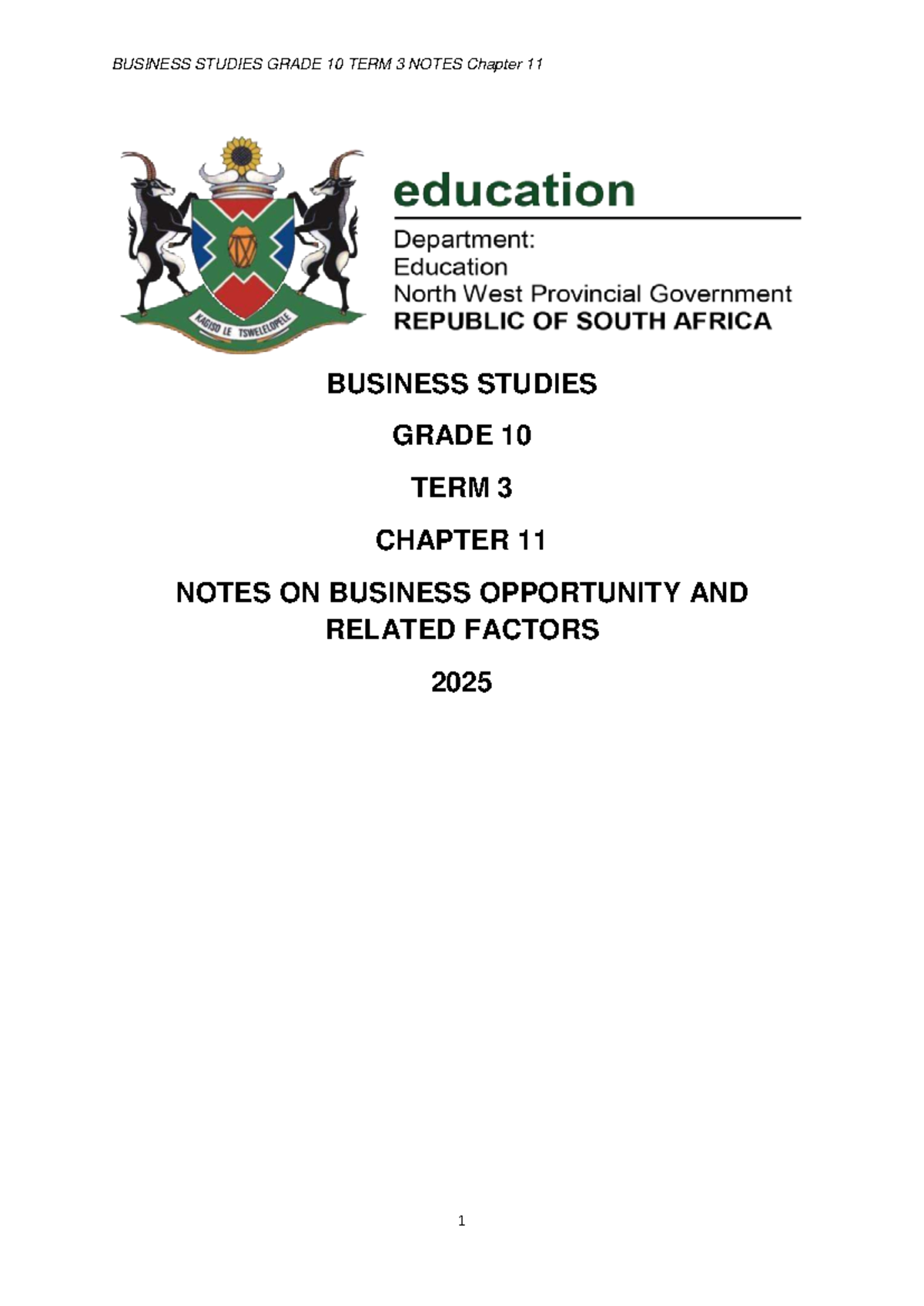 BSTD GR10 TERM 3 CHAPTER 11 NOTES: Business Opportunities & SWOT ...