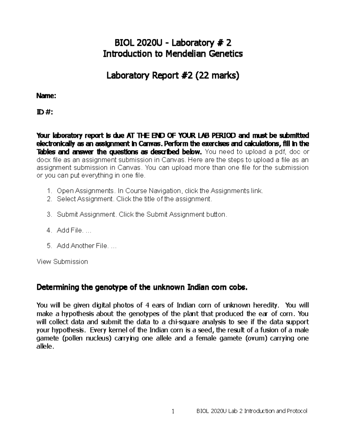 Lab 2 Lab Report 2022online - BIOL 2020 U - Laboratory # 2 Introduction ...
