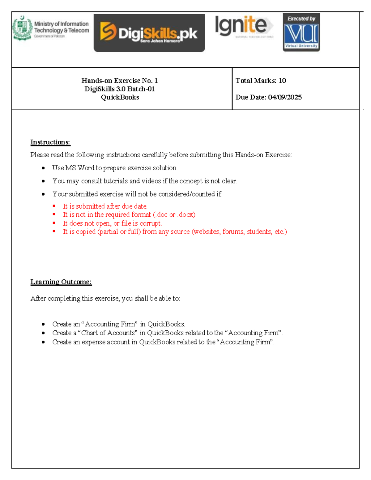 Exercise No. 1: QuickBooks Setup & Expense Account Creation (DigiSkills ...
