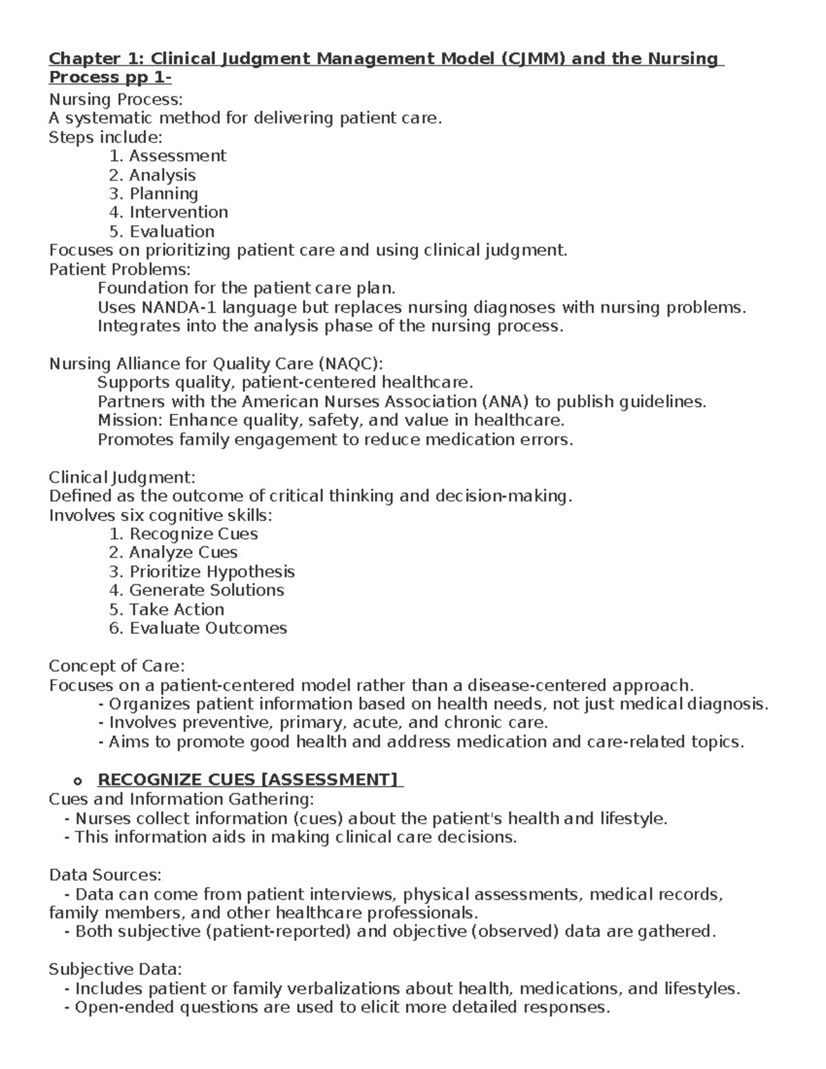 Nursing Process and Clinical Judgment in Patient Care Management (NUR ...