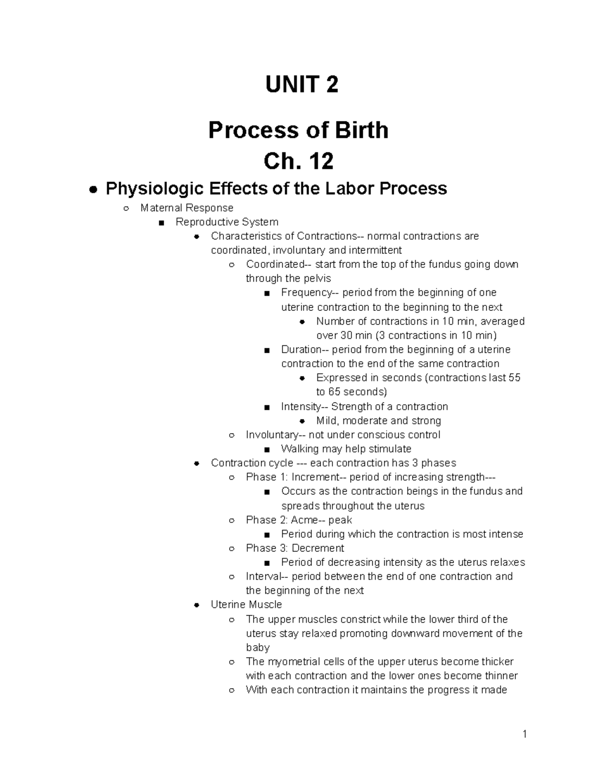 231 Unit 2 - Lecture on the Process of Birth and Labor Dynamics - Studocu