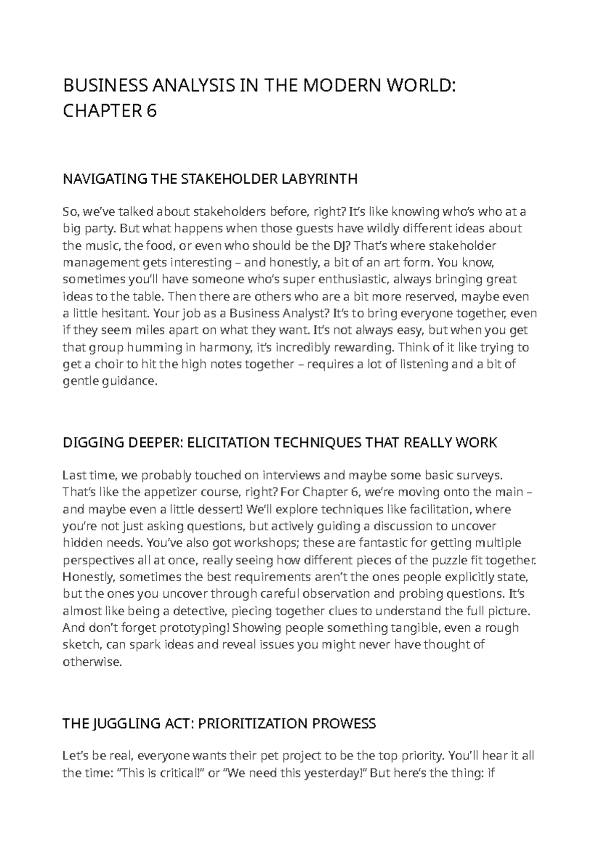 BUSINESS ANALYSIS (BA101): CHAPTER 6 - NAVIGATING STAKEHOLDERS - Studocu