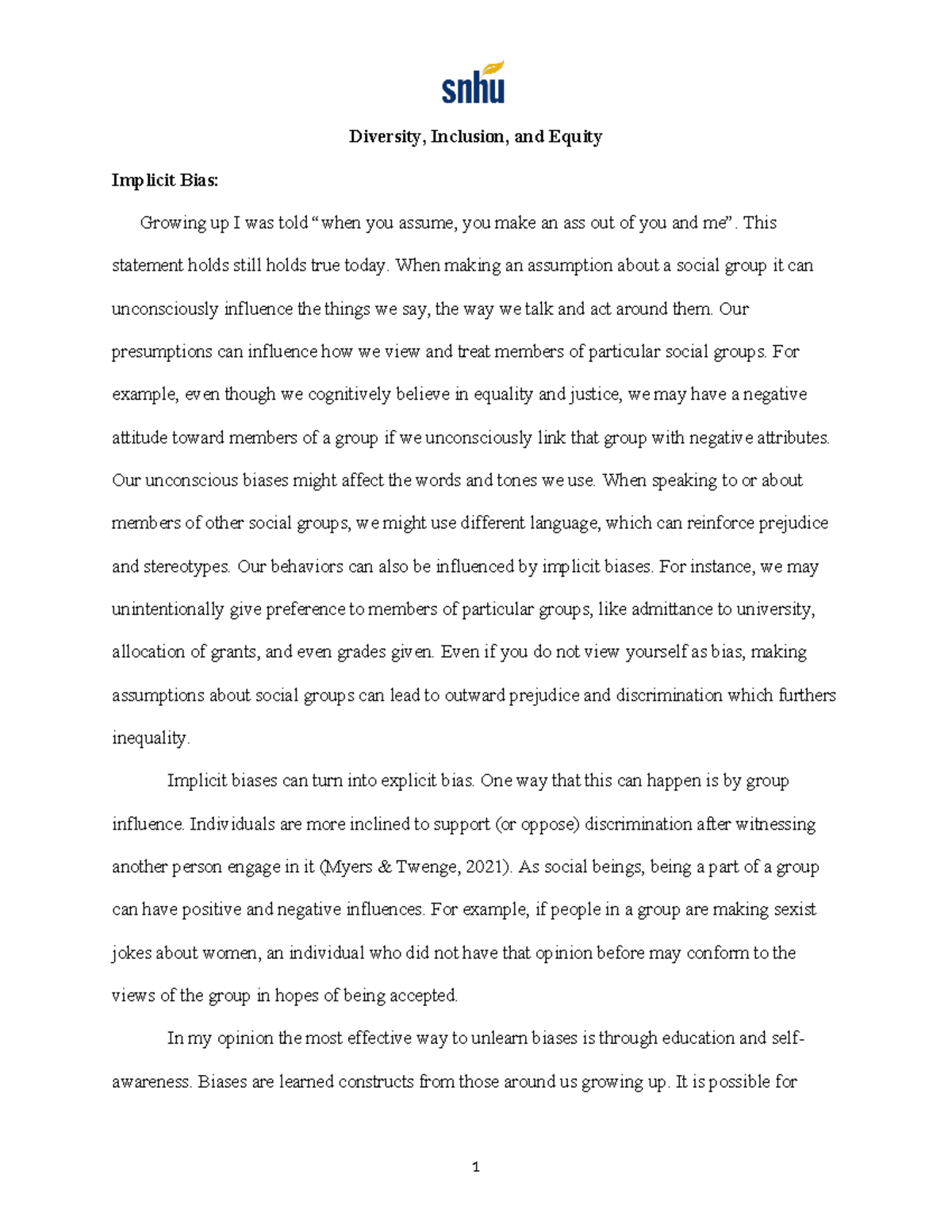 Final Project Two - Diversity, Inclusion, and Equity Implicit Bias ...