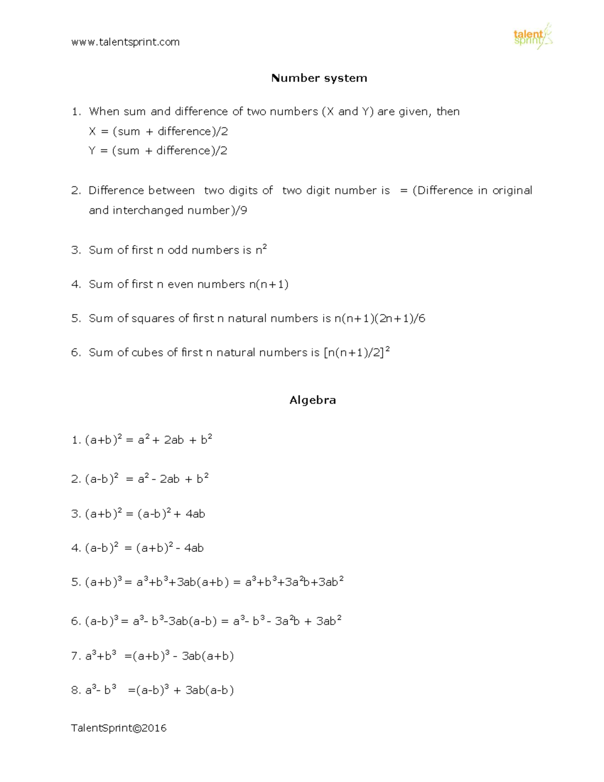 Aptitude Formulas: Comprehensive Guide for Algebra & Mensuration - Studocu