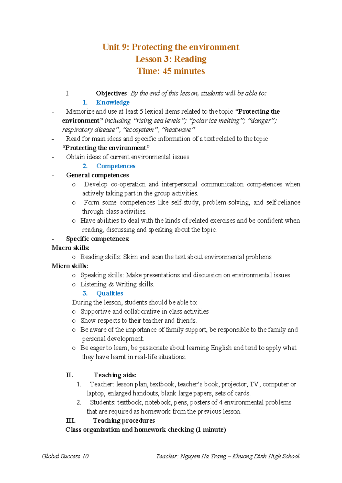 Unit 9: Lesson 3 - Understanding Environmental Protection Issues - Studocu