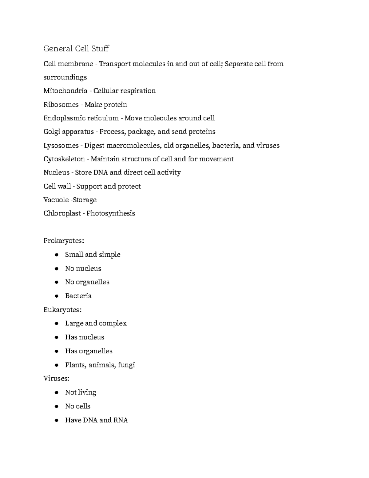 Biology Notes: Cell Structure, Transport, and Functions (BIO101) - Studocu
