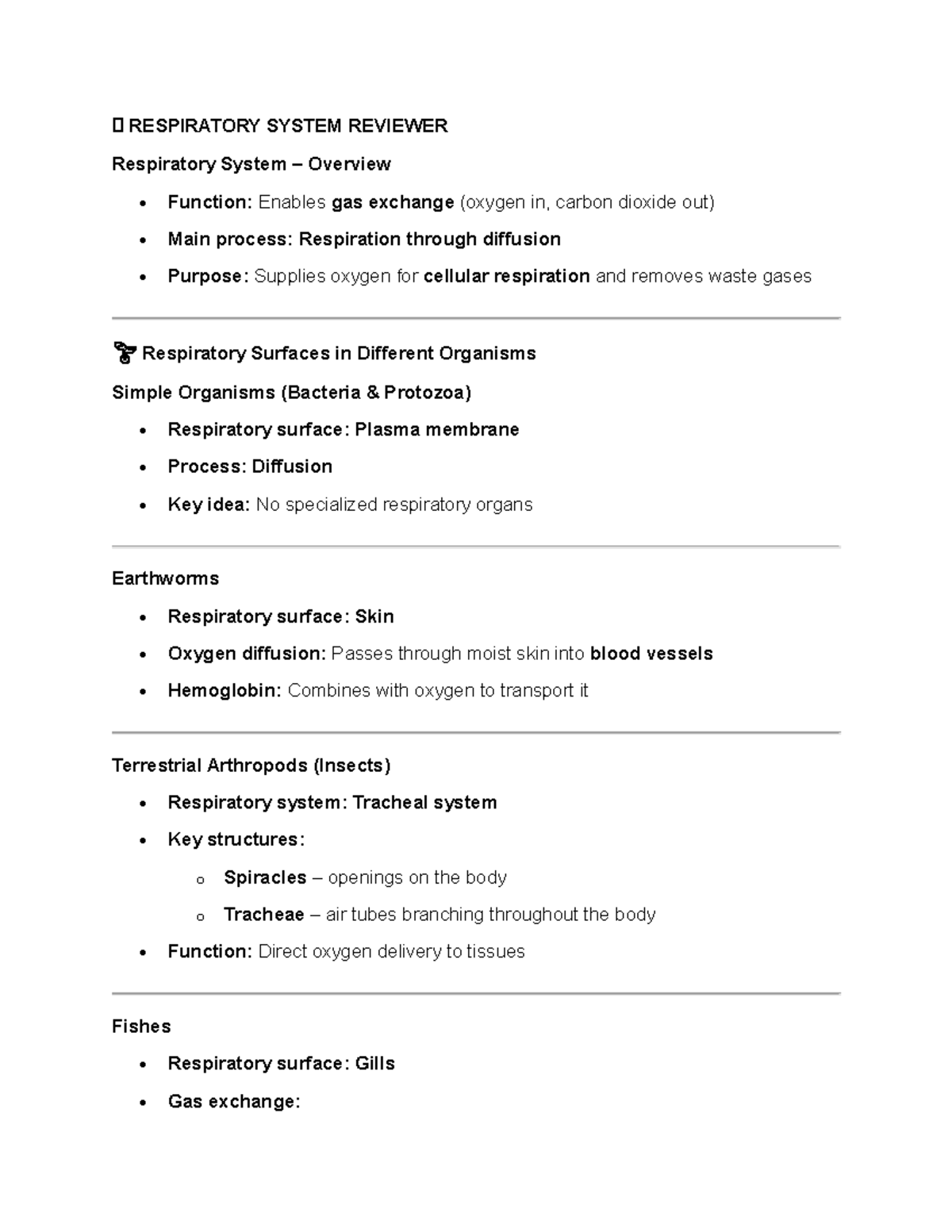 GEN BIO 101: Respiratory & Skeletal System Overview Reviewer - Studocu