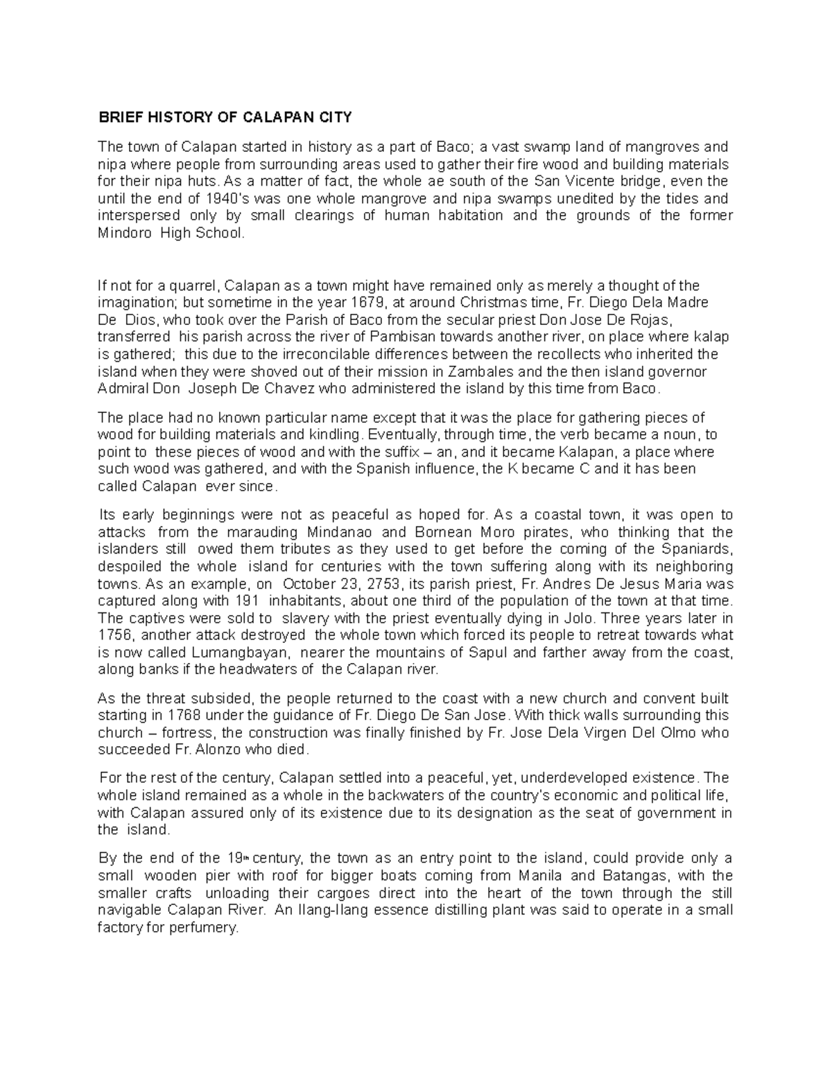 A Concise History of Calapan City: From Swamps to Urban Center - Studocu