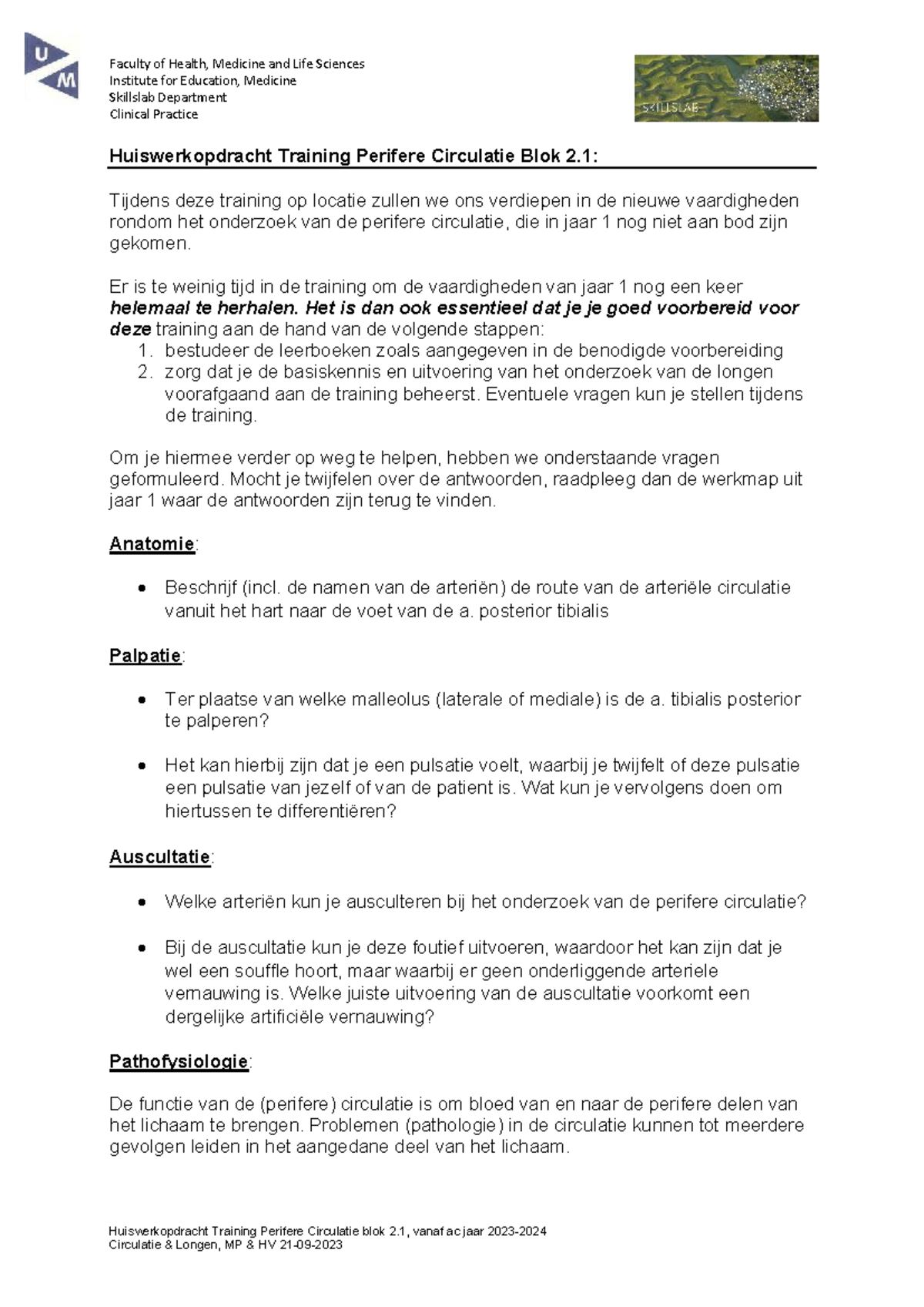 Huiswerkopdracht Perifere Circulatie Blok 2.1: Vaardigheden en ...