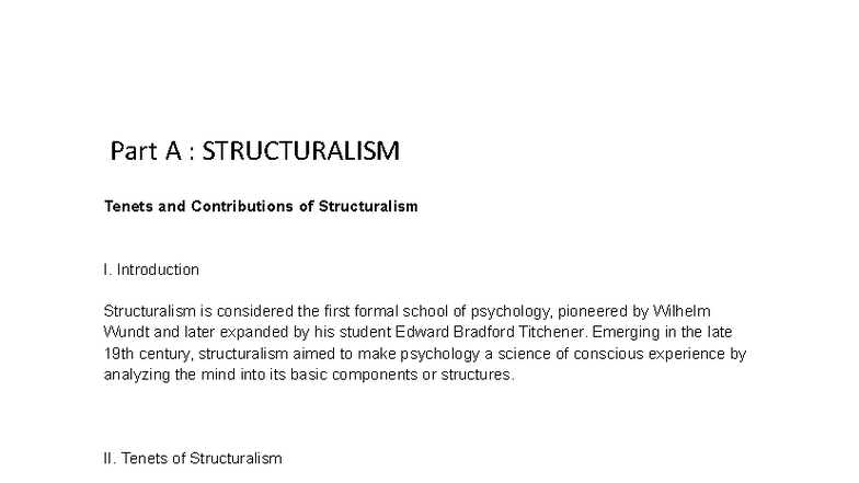 Part A: STRUCTURALISM - Tenets and Contributions of Structuralism in ...