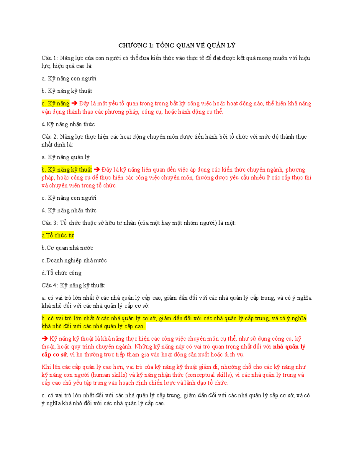 TN CHƯƠNG 1 QLH - Trắc nghiệm - CHƯƠNG 1: TỔNG QUAN VỀ QUẢN LÝ Câu 1 ...