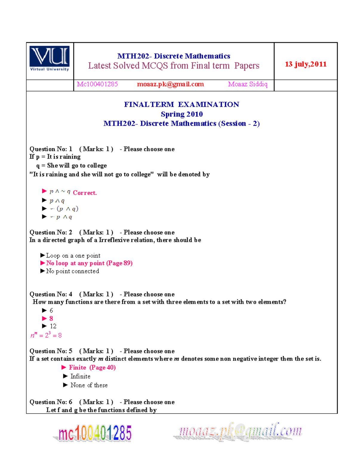 MTH202 Final term Solved MCQs with Reference by Moaaz - MTH202 ...