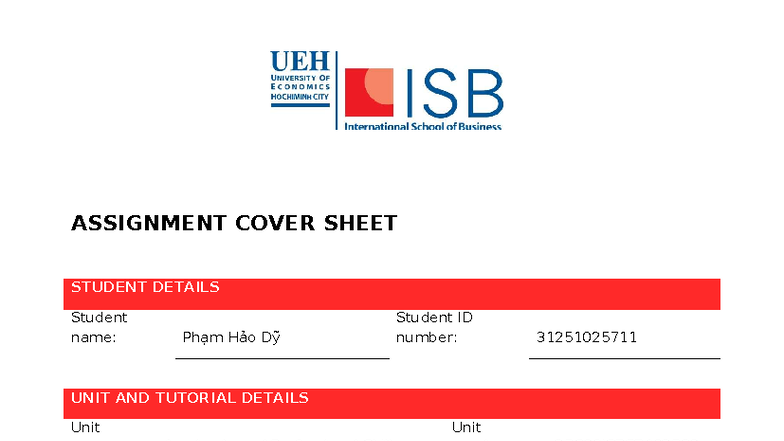 ISB Individual Assignment Cover Sheet for Workshop 2 - Studocu