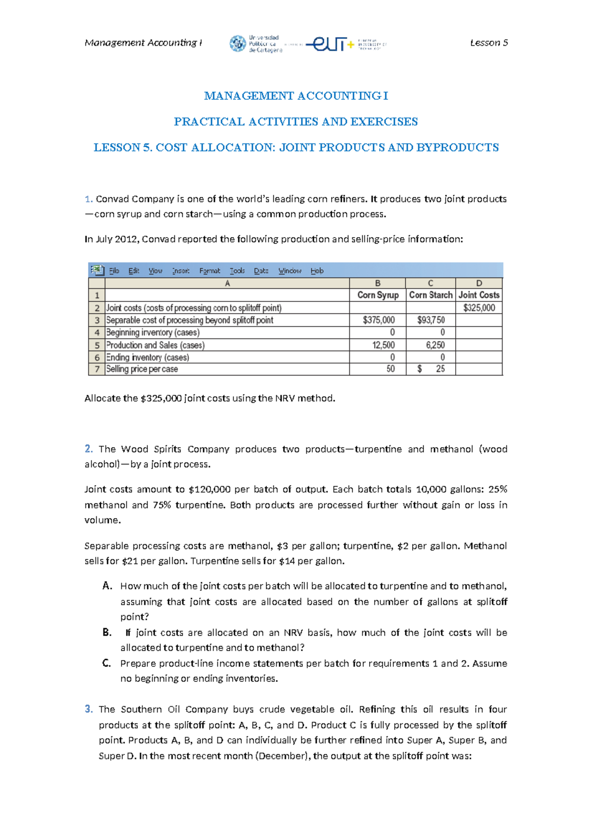 Management Accounting I Lesson 5: Cost Allocation Exercises - Studocu
