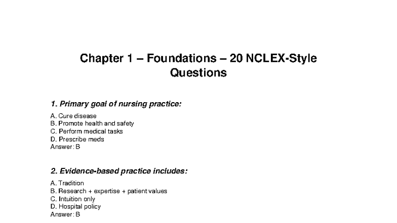 Chapter 1 Foundations: 20 Questions Review - Perry & Potter - Studocu