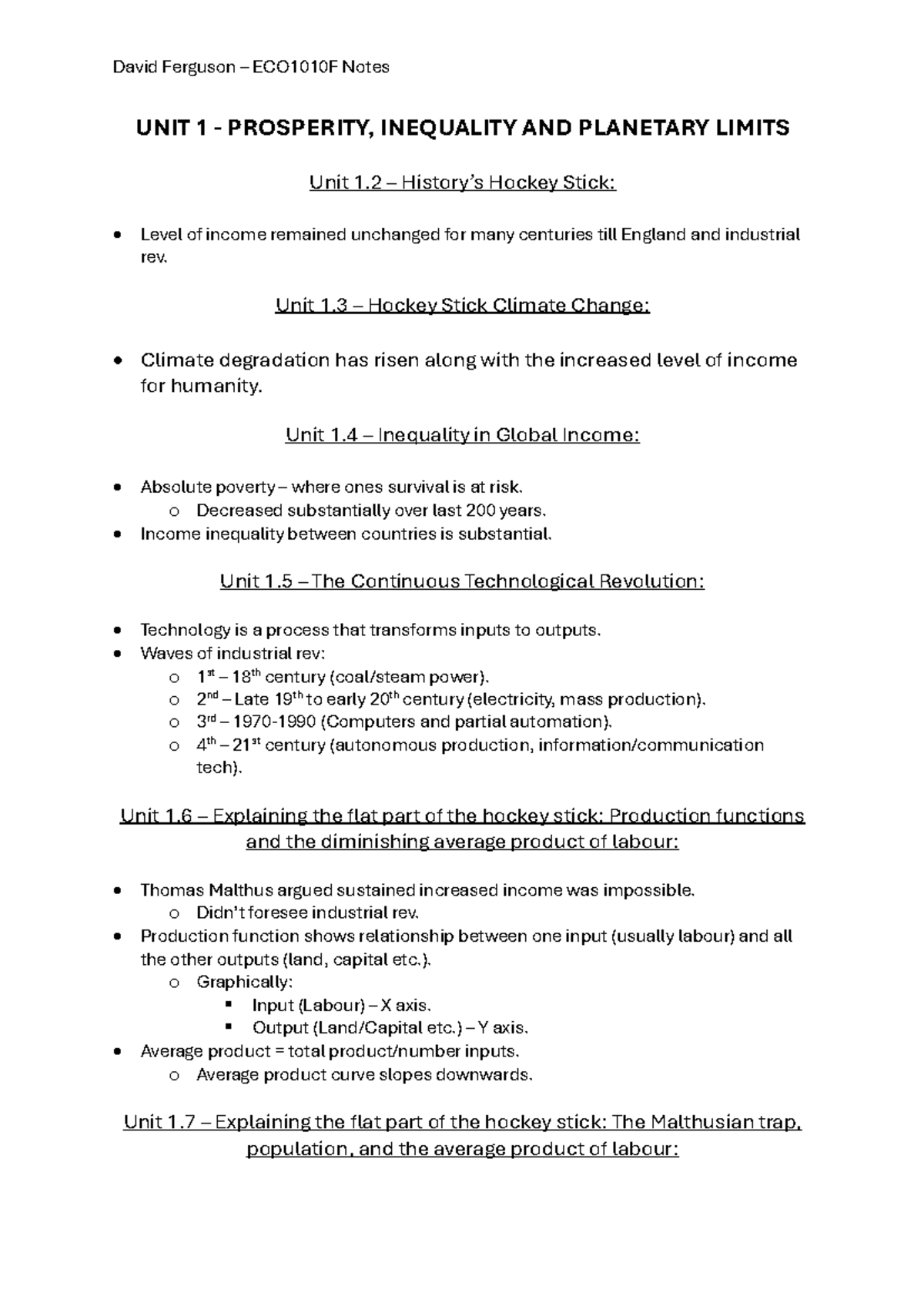 ECO1010F Notes: Units 1-7 on Prosperity, Inequality, and Economic ...