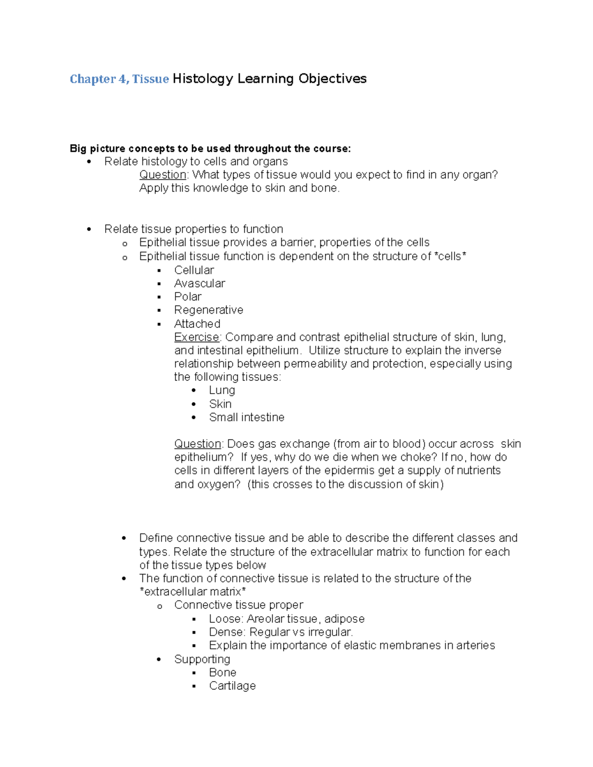 Chapter 4, Tissue Histology Learning Objectives Kin440 - Relate tissue ...