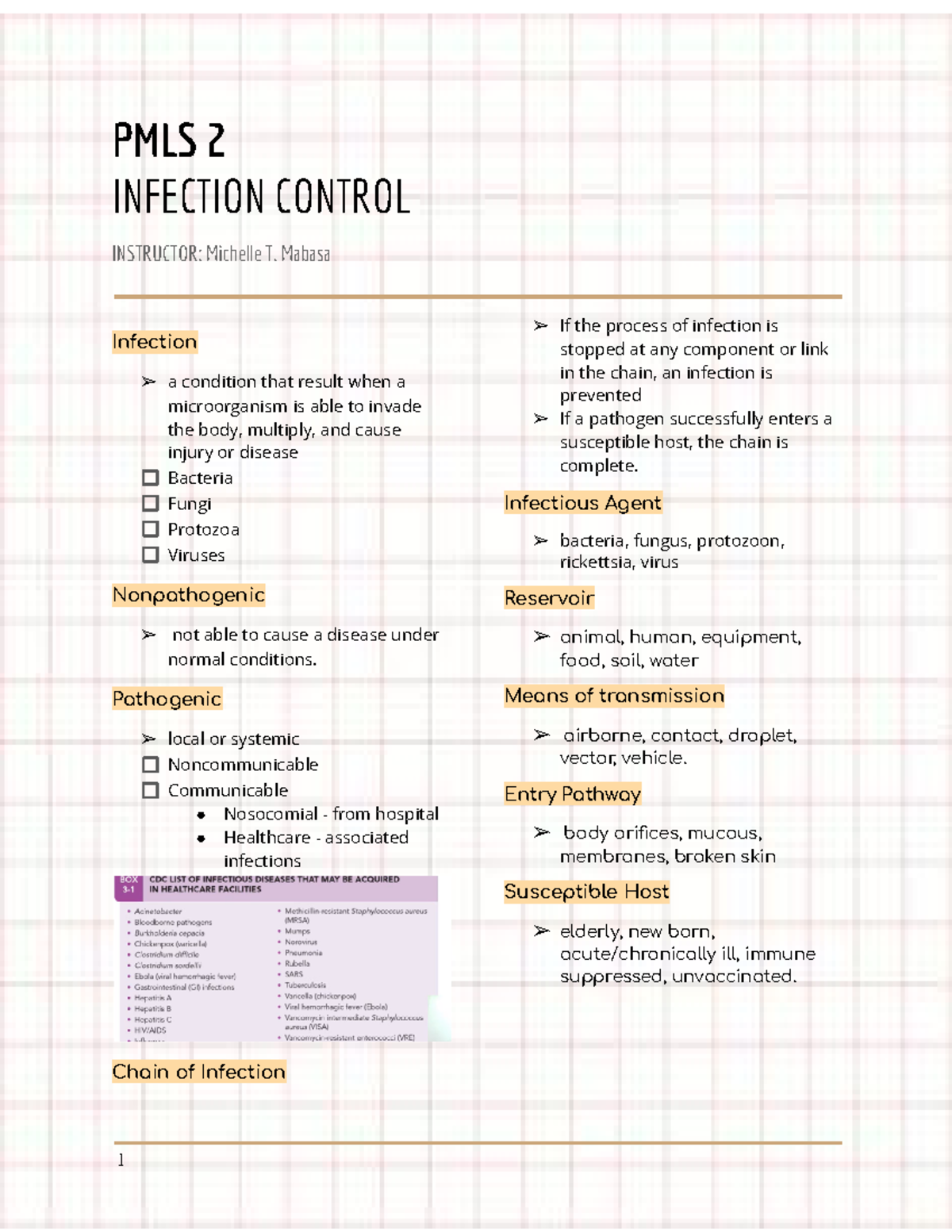 Infection control - pmls - PMLS 2 INFECTION CONTROL INSTRUCTOR ...