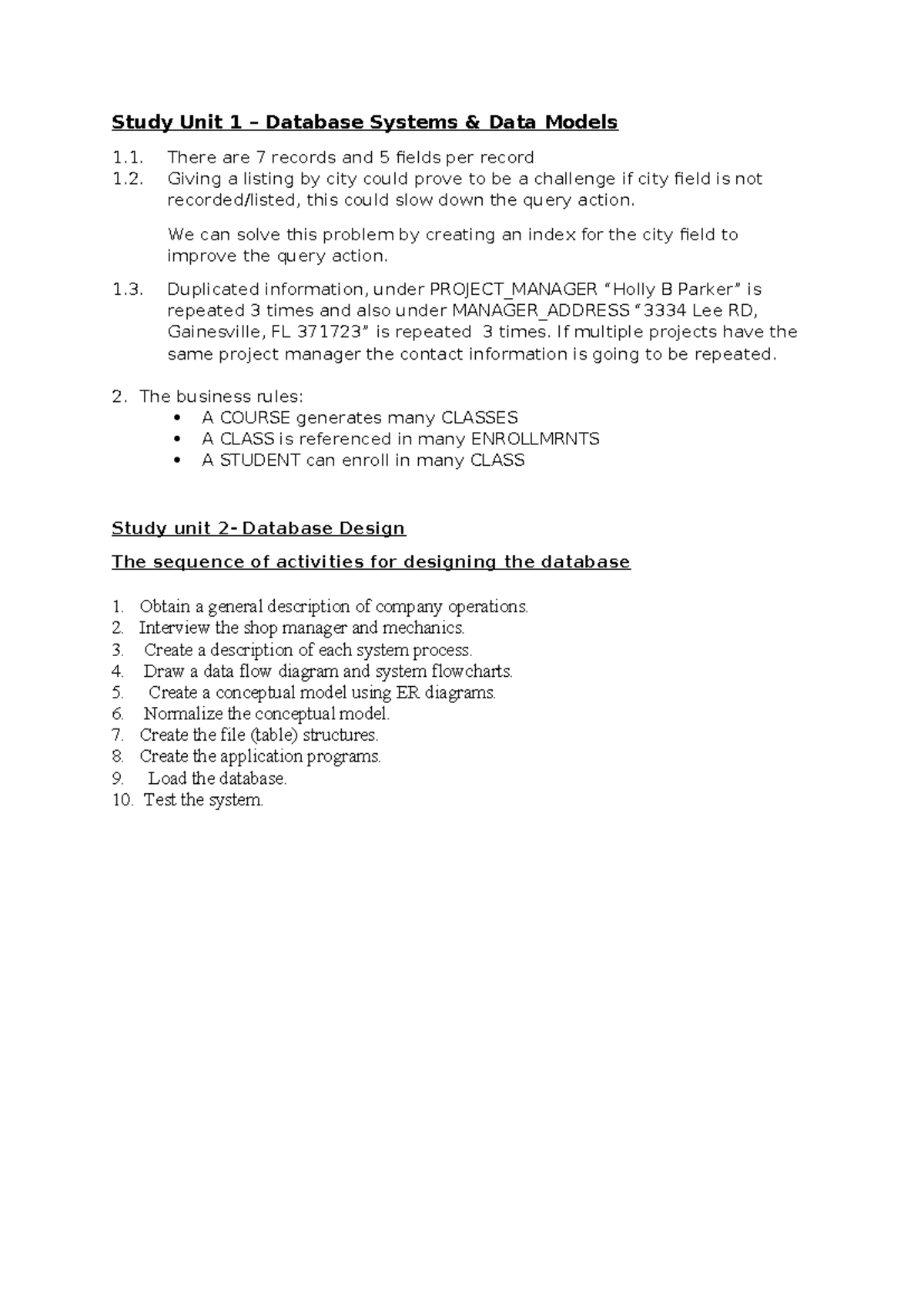 ASS1 CMPG311 - 1st practcal for cmpg 311 - Study Unit 1 – Database Systems & Data Models 1 ...