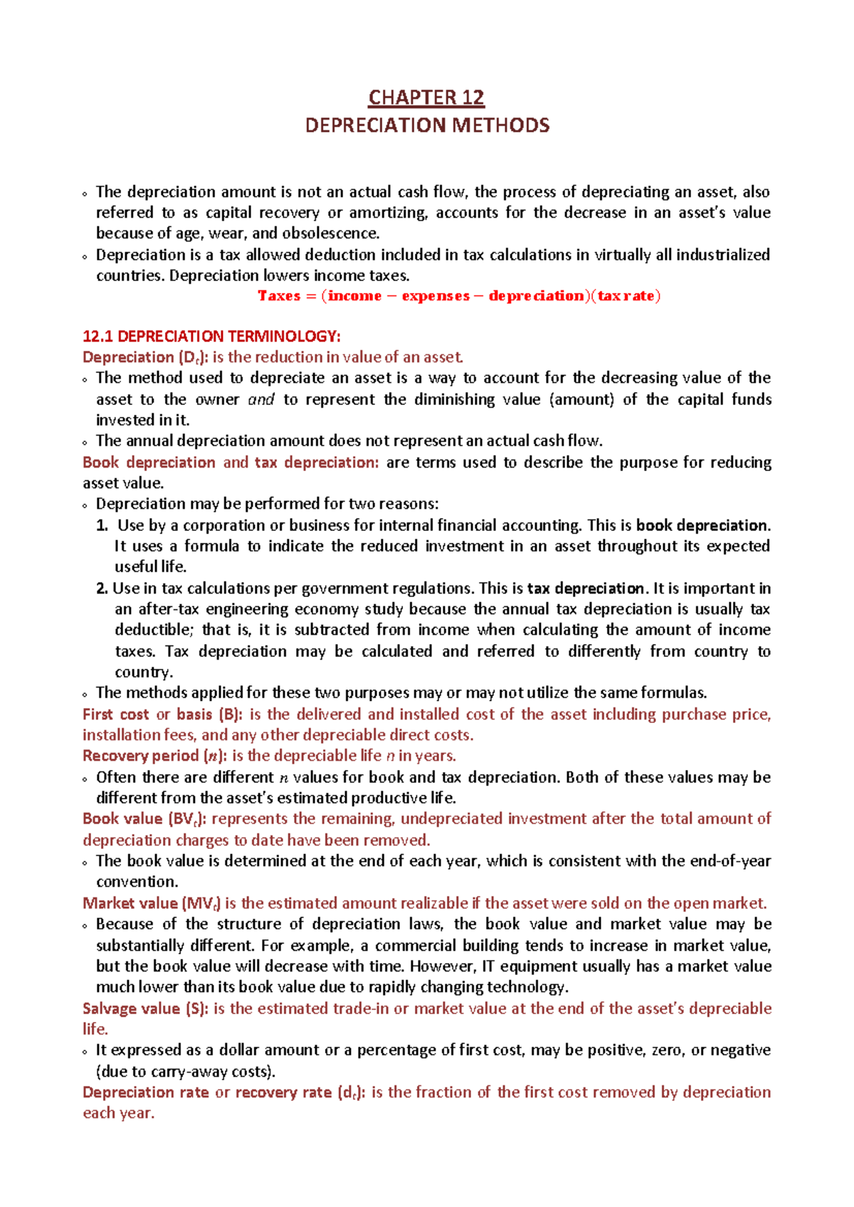 Chapter 12 - Depreciation Methods Overview and Examples - Studocu