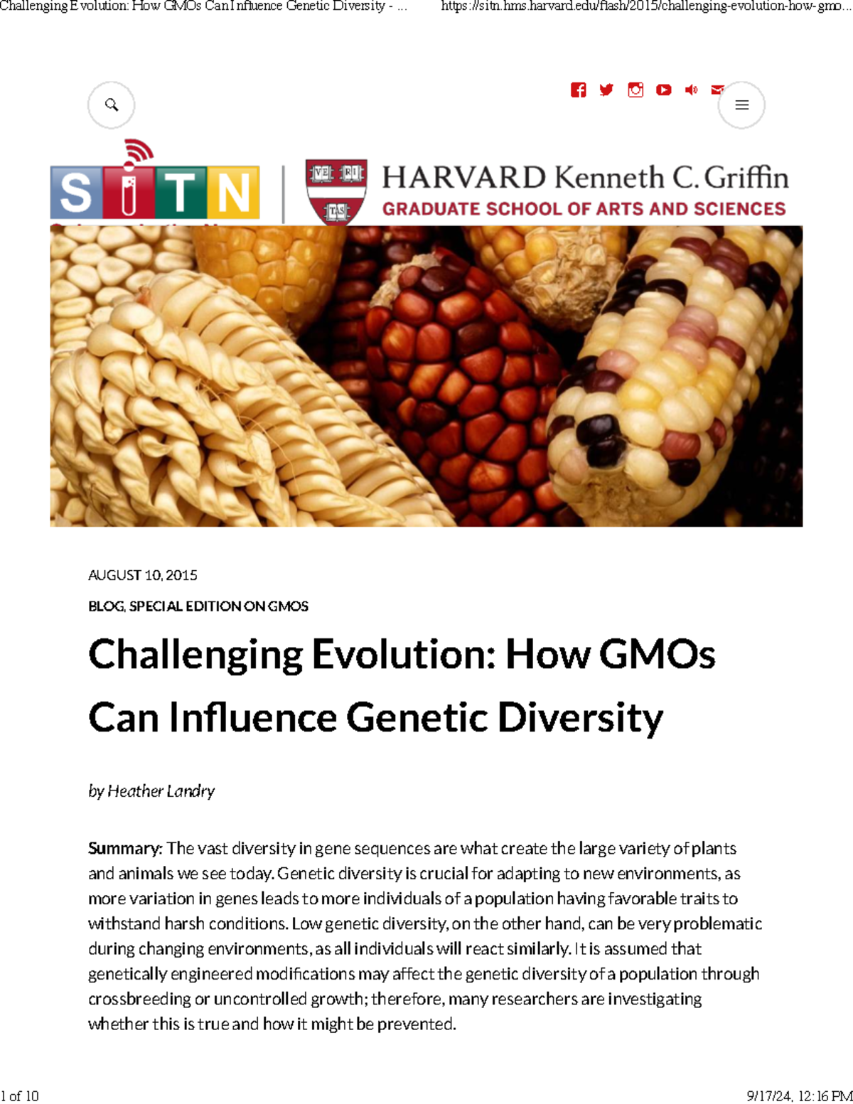 Challenging Evolution: GMOs and Their Impact on Genetic Diversity - Studocu
