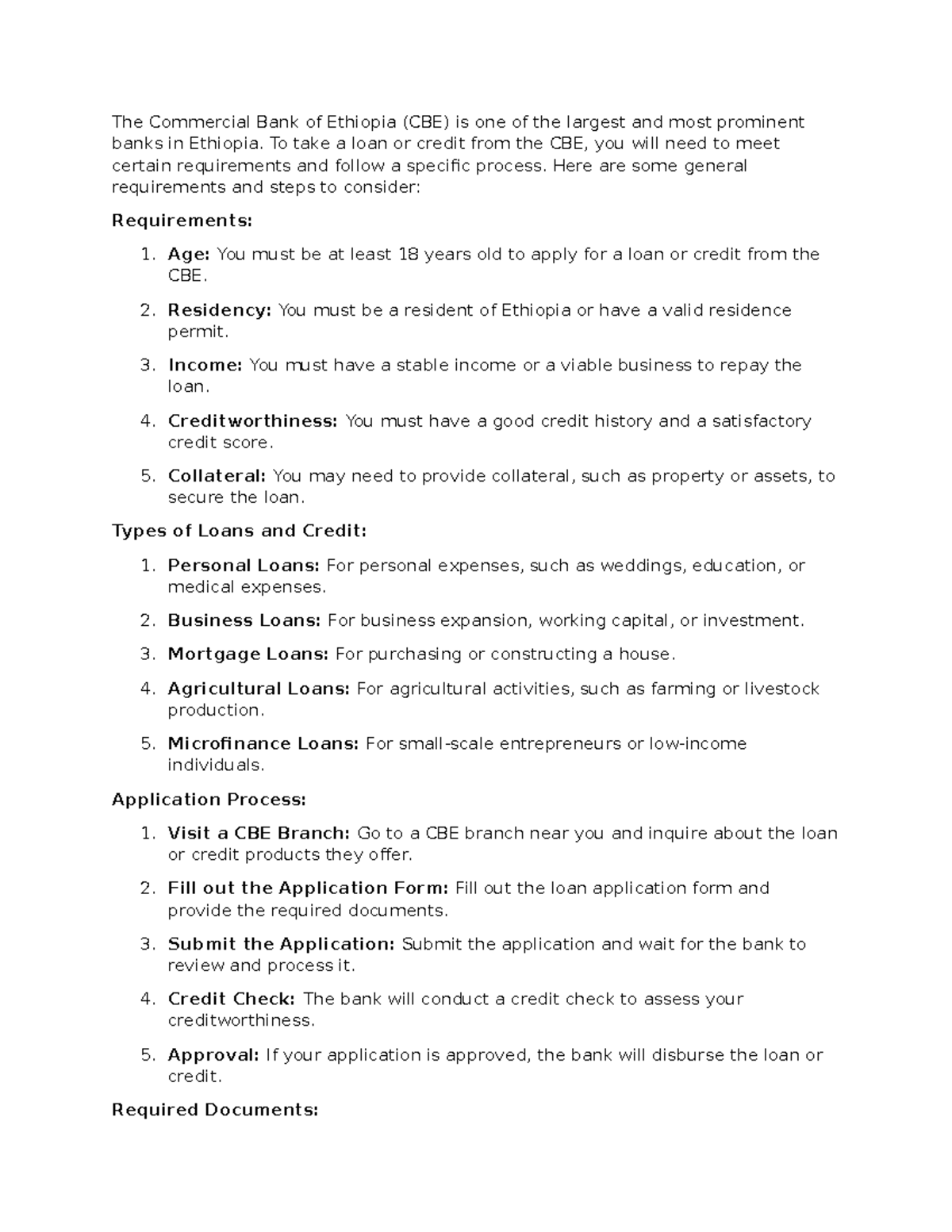 CBE Loan Application Guide: Requirements & Process Explained - Studocu