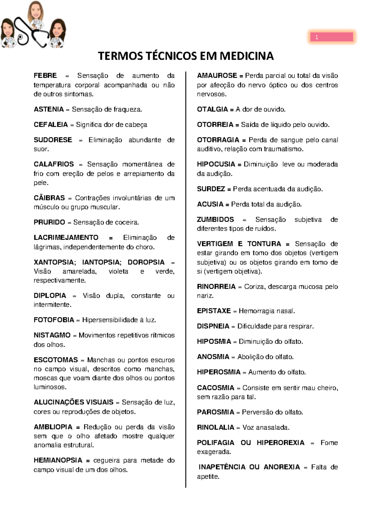 Termos Técnicos em Medicina - Glossário e Definições - Studocu