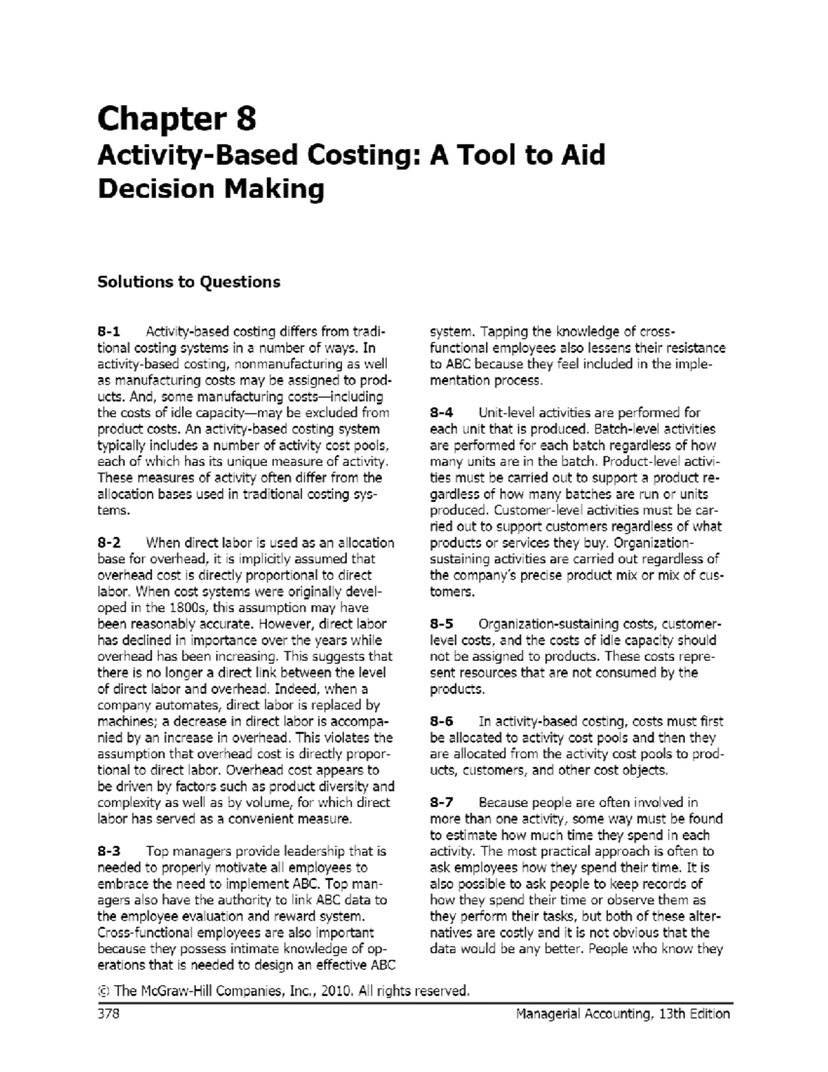 Chapter 8: Activity-Based Costing for Enhanced Decision Making - Studocu