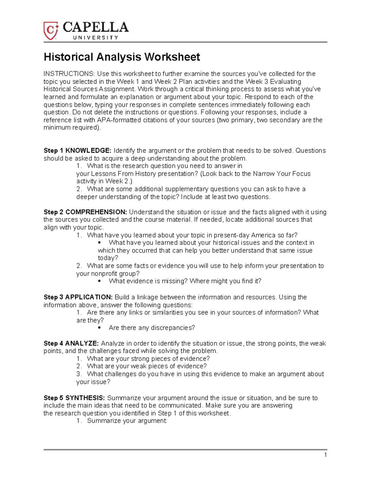 Historical Analysis Worksheet: Evaluating Sources for Research (HIST ...