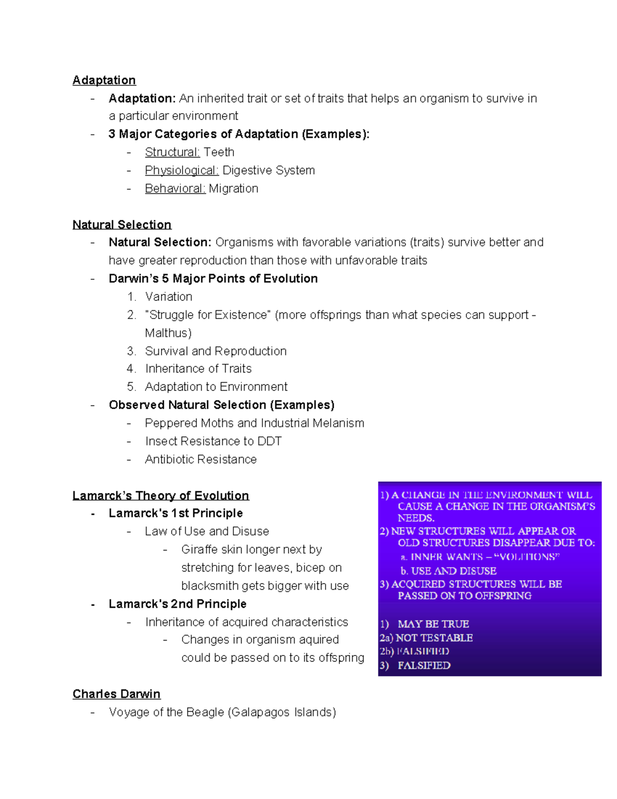 Biology I Final Exam Review: Key Concepts of Evolution & Adaptations ...